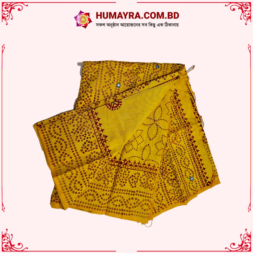 Half Silk Karchupi Chundri Saree (Yellow) - Humayra